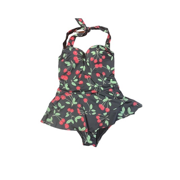 Modcloth | Swim | Modcloth High Dive Halter Cherry One Piece Swimsuit ...